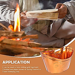 Beavorty 1pc Sacrificing Home Iron Porsperity Luck Burner Leaf Bucket Office Metal Backyard Wealth Bao Yuan Shui Burn Golden Buddhist Burning Pit Garden Bin Supplies Funeral Bonfire