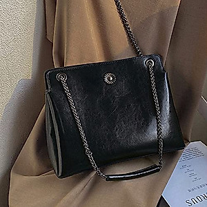 FOXLOVER Leather Tote Handbags for Women, Cowhide Leather Ladies Fashion Top-handle Bags Womens Shoulder Purses and Handbags (Black)