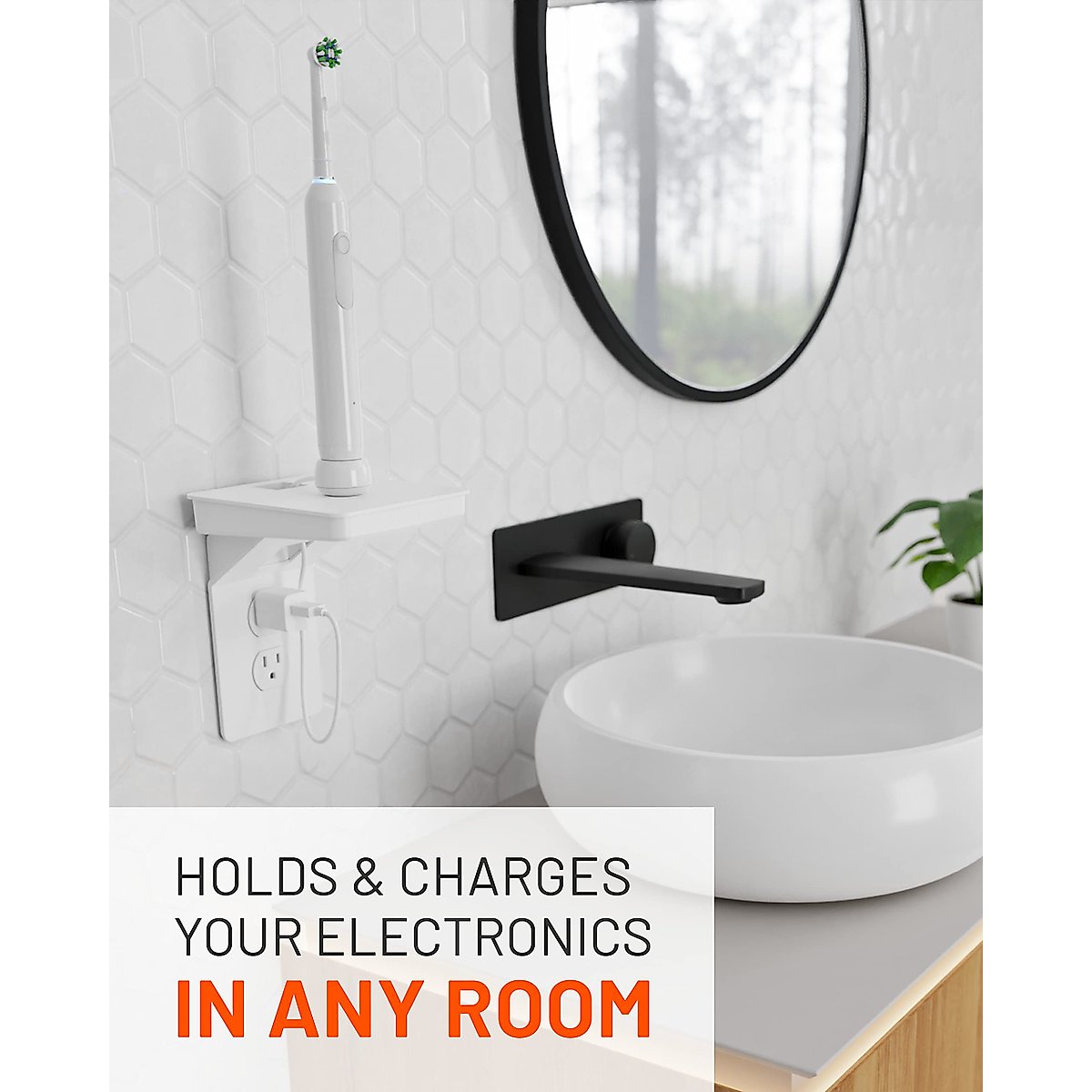 ECHOGEAR Outlet Shelf for Standard Outlets - Next-Gen Design with Built in-Cord Storage & Room for Bulky Plugs - Quick Install with Included Hardware
