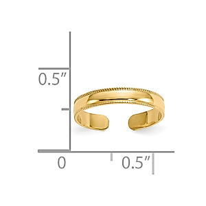 Solid 14k Yellow Gold Mill Grain Milgrain Adjustable Toe Ring (3mm) - Jewelry Gifts For Women Wife Mom Gifts For Men Husband Dad