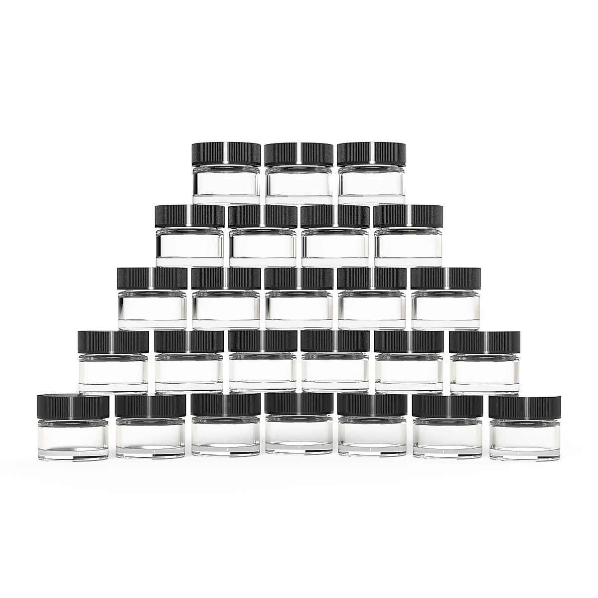 Midelo 100-Pack 5ml Thick Glass Jars with Reflective Foam Liner - Mini Refillable small containers with lids for Oil, Lip Balm, Wax, Cosmetics, Makeup, & More - Small jars with Black Airtight Lids