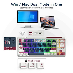 FL CMK87 80% TKL Wireless Mechanical Keyboard, Clear Tactile Kailh Box White, 87 Keys & PBT Keycaps, Rigid Programmable Rechargeable Hot-swap, Marvelous Retro