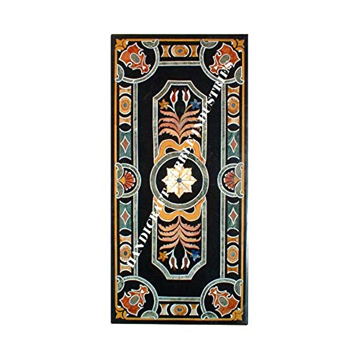 48" x 24" Inch Dinning Table Natural Black Marble Inlay Semi Precious Stones, Eating Table, Marble Patio Table, Rectangular Table