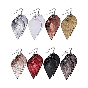 Jetec 8 Pairs Faux Leather Earring Set Leather Leaf Earring Petal Dangle Drop Earring for Birthday Women Girl