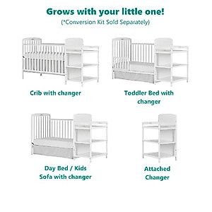 Dream On Me Anna 4-In-1 Full-Size Crib And Changing Table Combo In White