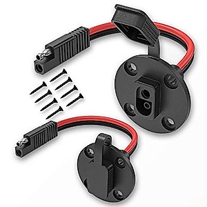 Kohree SAE Power Socket Sidewall Port Connector, 2 Pin SAE Quick Connect Solar Panel Flush Mount Connector Plug Cable Weatherproof 12AWG 13.2" w/ 8 Screws for Solar Generator Battery Charger, 2 Pcs