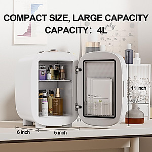 LIGIANT Skincare Fridge, With 3-Level Dimmable LED Light Mirror, Low Noise Mini Fridge, 4L Large Capacity, Cooler & Warmer, Portable Design for Multiple Uses - Bedroom, Office, and Travel