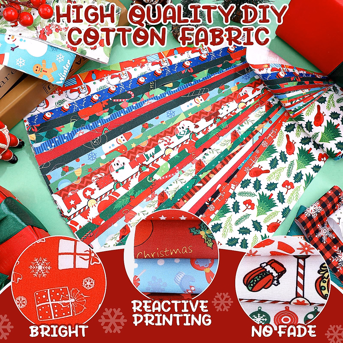 Ganeen 150 Pcs 2.56 Inch Winter Christmas Fabric Roll Snowflake Snowman Quilting Fabric Roll Patchwork Fabric Quilting Strips Xmas Tree Printed Sewing Fabric for DIY Crafts