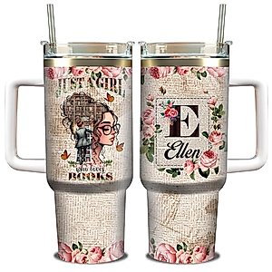WAZONE Personalized Book Lovers Coffee 40 Oz Insulated Stainless Steel Tumblers with Handle and Straw Cups Custom Birthday Christmas Gifts for Bookholic Friends Besties Soul Sisters Brothers