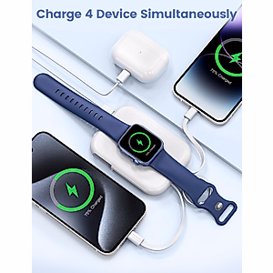 RORRY Portable Apple Watch Charger,5000mAh iWatch Wireless Charger Power Bank with Built-in Cable,Travel Keychain Charger for Apple Watch 9/Ultra2/8/Ultra/7/6/Se/5/4/3,iPhone 15/14/13/12/11 (White)