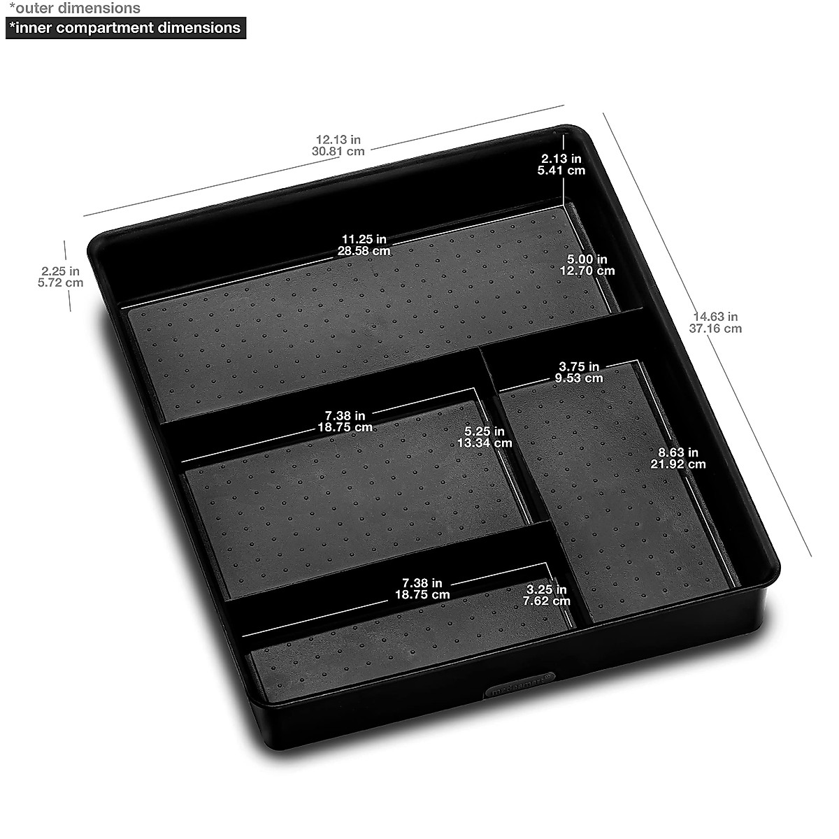 madesmart Antimicrobial Clear Soft Grip Large Gadget Tray Non-Slip Multi-Purpose Drawer, 4 Compartments, All-In-One Home Organization, EPA Certified, Light Grey