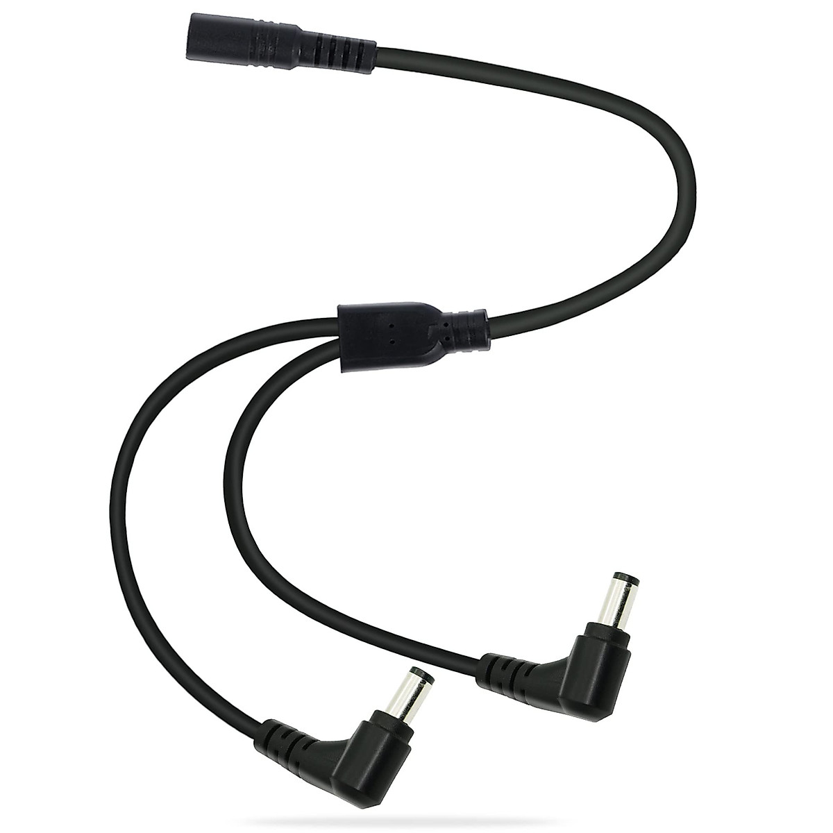 GINTOOYUN DC Splitter Cable 1 Female to 2 Right Angle Male, 12V DC 5.5mm x 2.1mm Y Splitter Adppter Female to 90 Degree Male Extension Cable 0.7m (1 to 2 Right Angle Way)