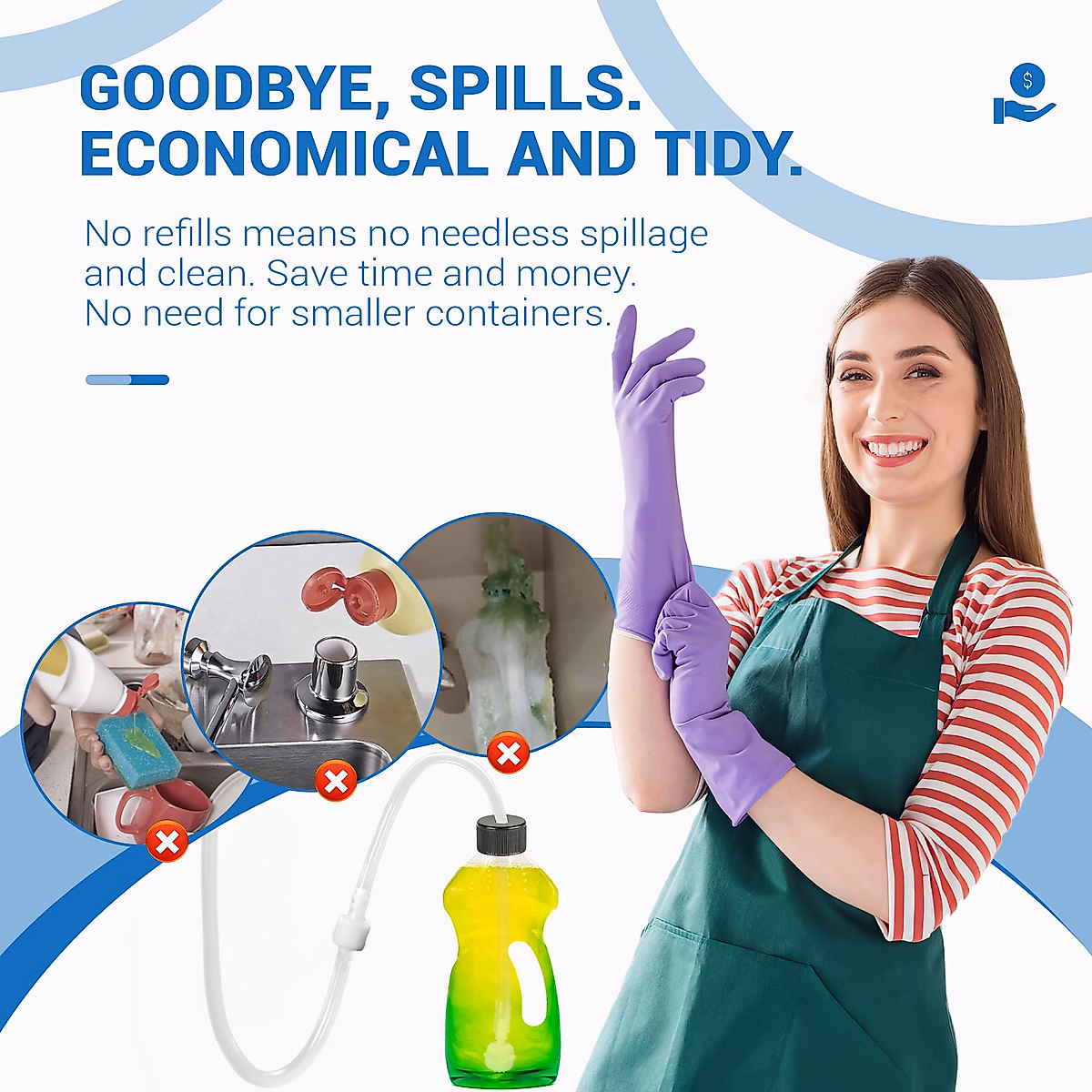 Sink Soap Dispenser Extension Tube Kit 47" with Check Valve, No Need to Fill The Little Bottle Again!