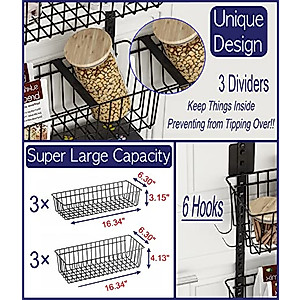 Olirum Over the Door Pantry Organizer, 6 Adjustable Baskets, Large Pantry Organization and Storage, Hanging or Wall Mounted Spice Rack for Kitchen Organization + Pantry Storage with Hooks & Dividers