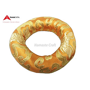 4.5 Inch Orange Color Silk Brocade Ring Cushion Pillow for 3.5 Inch to 6 Inch Tibetan Singing Bowl Hand Made in Nepal