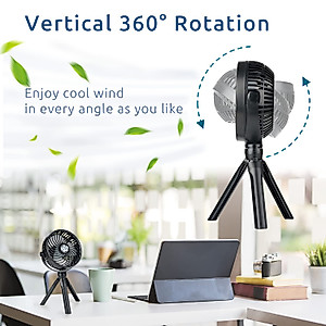 Rechargeable Small Desk Fan, Battery Powered Table Fan with Flexible Tripod, Handheld Personal mini Fan, 3 Speeds 360° Rotation 5 Inch Portable USB Fan Quiet For Bedroom Office Desktop Travel(Black)