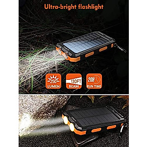 Solar Power Bank 36800mAh Portable Solar Charger 5V3.1A, QC 3.0 Dual 2 USB,LED Flashlights Port Strong LED IPX7 Flashlight,Waterproof, Dustproof, Shockproof (Orange)