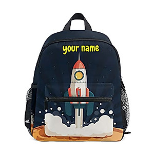 Glaphy Custom Kid's Name Backpack, Cartoon Rocket Toddler Backpack for Daycare Travel, Personalized Name Preschool Bookbags for Boys Girls