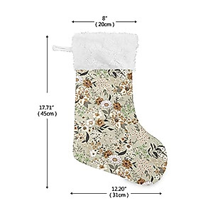 Kigai Christmas Stockings Retro Floral Pattern Large Candy Stockings Stuffers Kids Cute Xmas Sock Decorations 1PC for Home Holiday Party 12" x18"