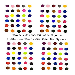 Stylesindia Sticker Kumkum Spot Bindi Tattoos Breathable Fabric, Skin Neutral pH, Does not Irritate Skin, No Gum Marks on Skin, Round Tilak Pack of 2 Flaps (Multi-Colour) (P7-6MM-Regular)