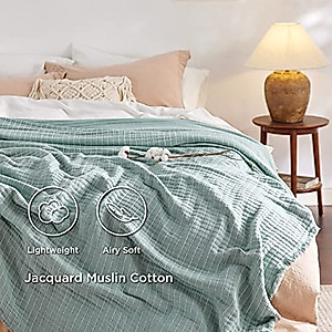 Bedsure 100% Cotton Muslin Blanket Grey King & Bedsure 100% Cotton Muslin Blanket Sage Green Throw
