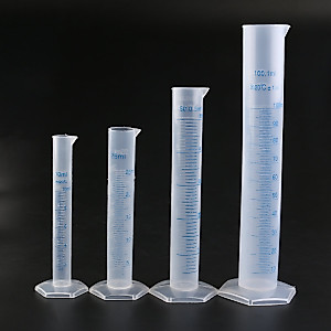 TOYMYTOY Plastic Graduated Cylinders 4 Piece Set 10ml 25ml 50ml 100ml(Transparent)