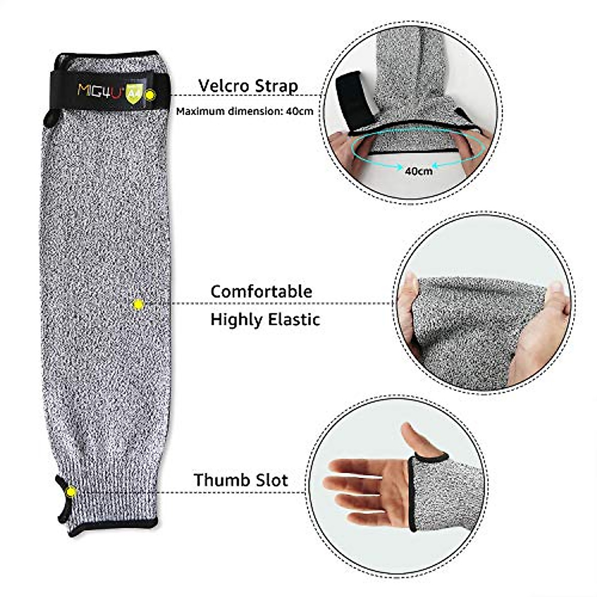 MIG4U Cut Resistant Sleeves Arm Guards Safety Protection with Thumb Holes for Men and Women Yard Work, Construction, Farm, Gardening,Adjustable fit 1pair 18" grey