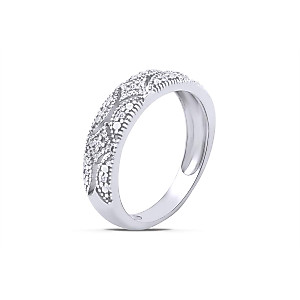 Sterling Silver Round Moissanite Diamond Accent Bridal Wedding Band Ring for her in 14K White Gold Over Sterling Silver, Jewelry gift for Women Ring Size-6