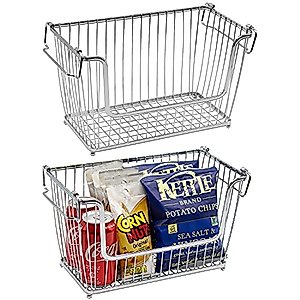 Sorbus Farmhouse Wire Baskets with Handles, Potato and Onion Storage, Vegetable Baskets for -Kitchen, Organizers for Pantry, Bathroom, Laundry, Closet Organization, Iron Metal (2-Pack, Silver)