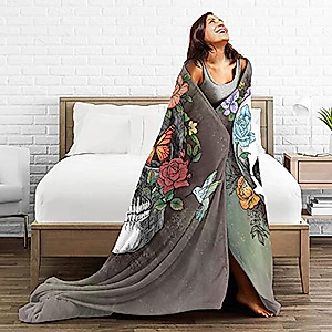 Flower Sugar Skull Throw Blanket Flannel Fleece Bed Blanket Cozy Air Conditioning Blanket Plush Blanket for Bedroom Living Sofa Car 80"x60"