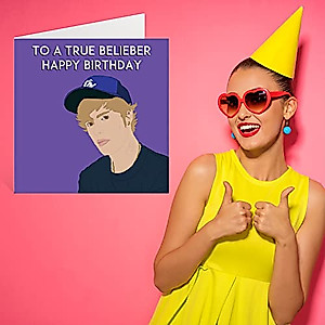 Fun Birthday Cards for Women Her - Belieber Day - Happy Birthday Card for Mom Sister Daughter Granddaughter Aunt Grandma, 5.7 x 5.7 Inch Ladies Woman's Funny Bday Pun Greeting Cards