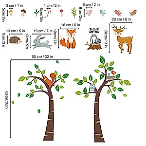 decalmile Woodland Animals Trees Wall Decals Deer Fox Owl Wall Stickers Kids Bedroom Baby Nursery Wall Decor