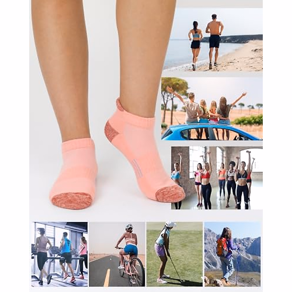 Gpooy Womens Cushioned Ankle High Running Athletic Low Cut Sports Cotton Socks 6-Pairs Multicolor 9-11