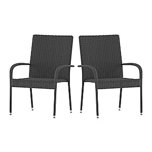 EMMA + OLIVER Sala Stacking All-Weather Patio Chair - Gray Woven Polyethylene Wicker - Powder Coated Steel Frame - for Indoor & Outdoor Use - Set of Four