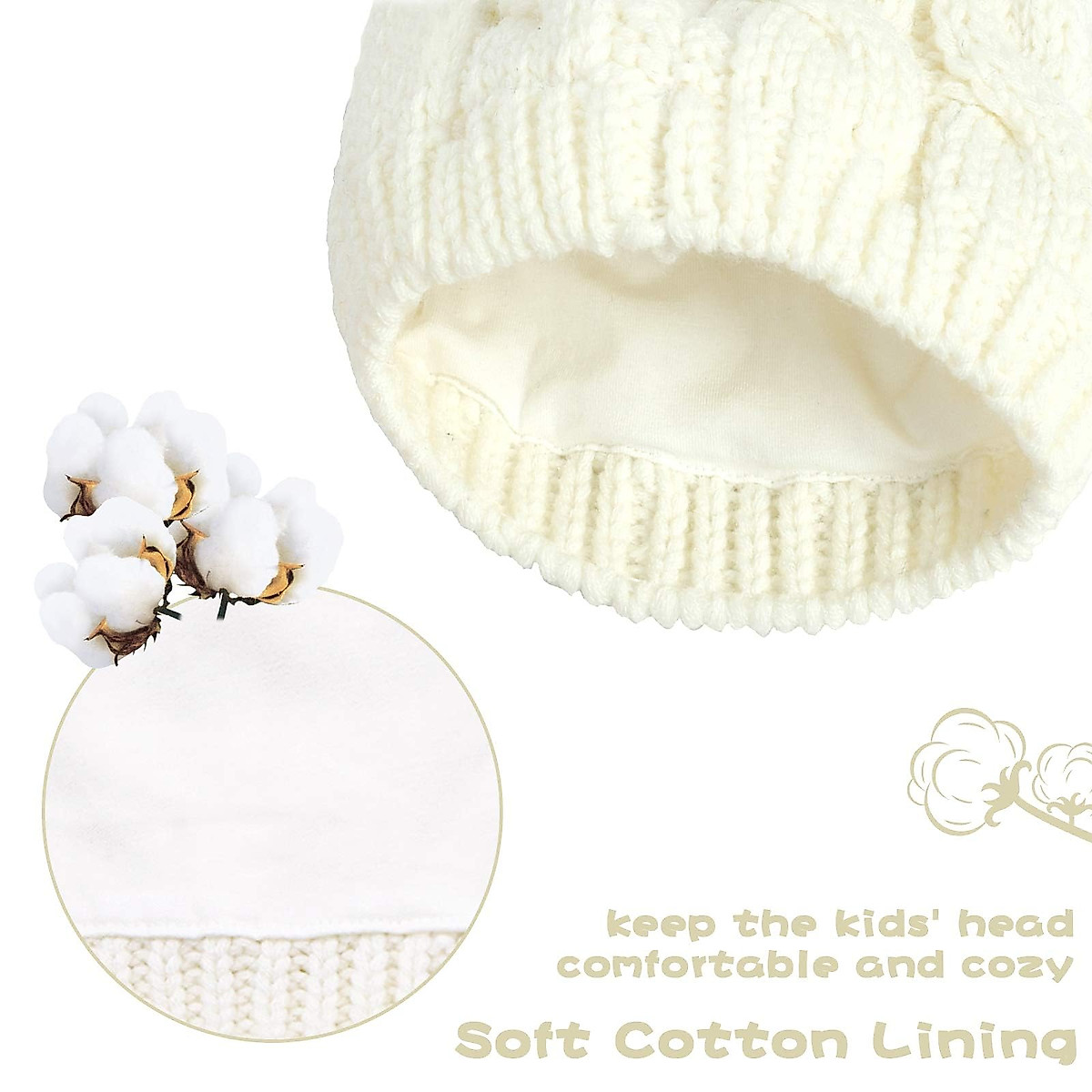 Unisex Baby Toddler Hat and Mitten Set Winter Knitted Thick Warm Beanie Cap Gloves for Infant Boys Girls (White, M (3-6 Months))