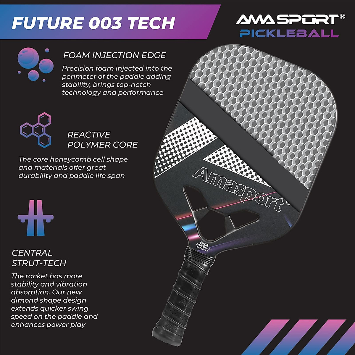 Matrix Pickleball Paddle Future 003- Graphite Textured Surface - Diamond Cutting Air Dynamic Throat Pickleball Standard Rackets Shape with Blend of Power and Control
