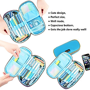 Homecube Pencil Case Big Capacity Pencil Bag Makeup Pen Pouch Durable Students Stationery With Double Zipper Pen Holder for School/Office, Blue
