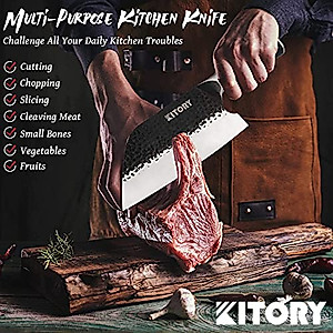 Kitory Serbian Chefs Knife Meat Cleaver Vegetable - Forged Kitchen Knife Multipurpose Chinese Chefs Knife, 7.5'' High Carbon Steel & Wengewood Handle Butcher, Fruit Meat Bone-Ramadan Present