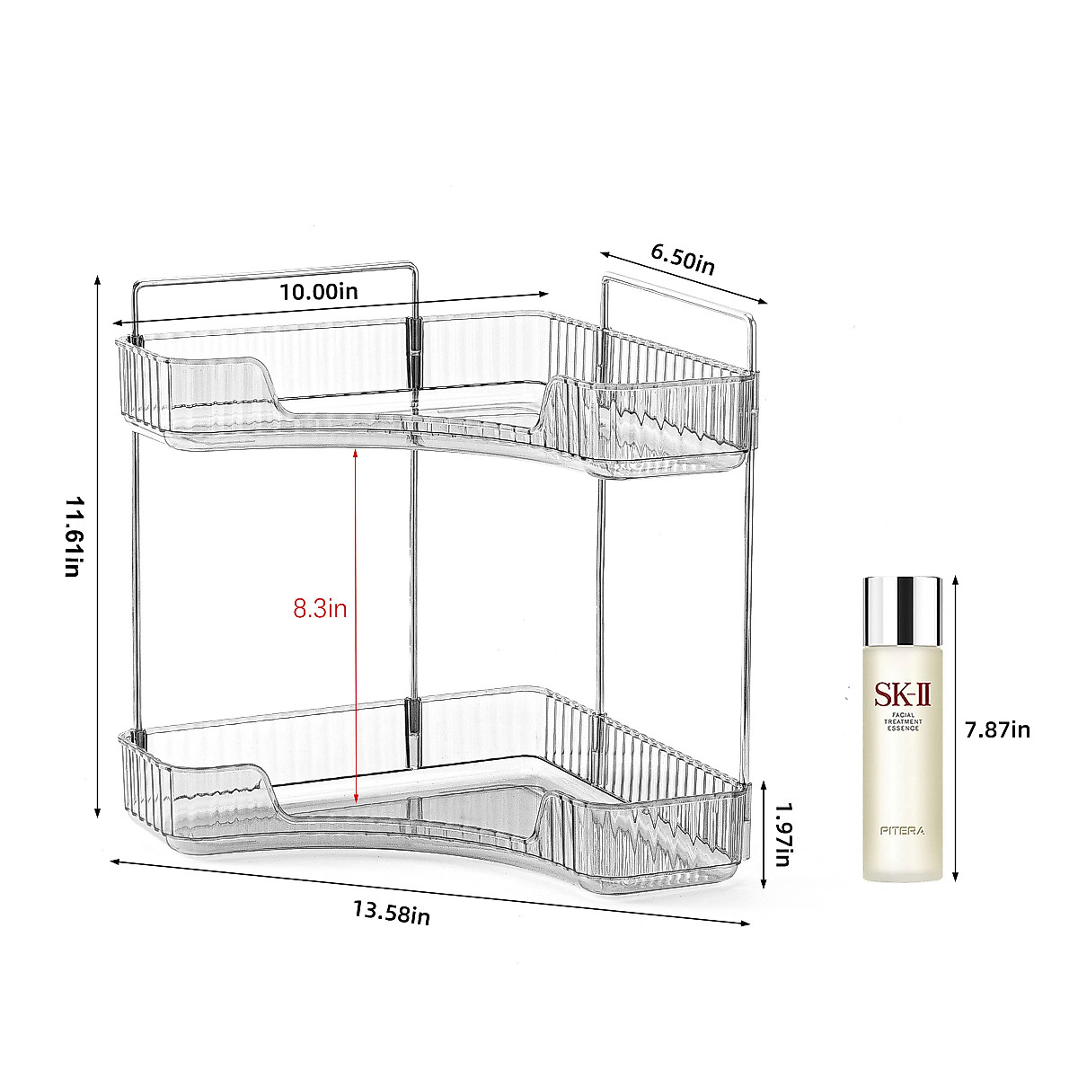 INVSSENE Corner Bathroom Countertop Organizer, 2 Tiers Vanity Trays for Bathroom Counter, Makeup Organizer, Perfume Tray, Kitchen Spice Rack, Fits 90 Corner, Smoky Gray