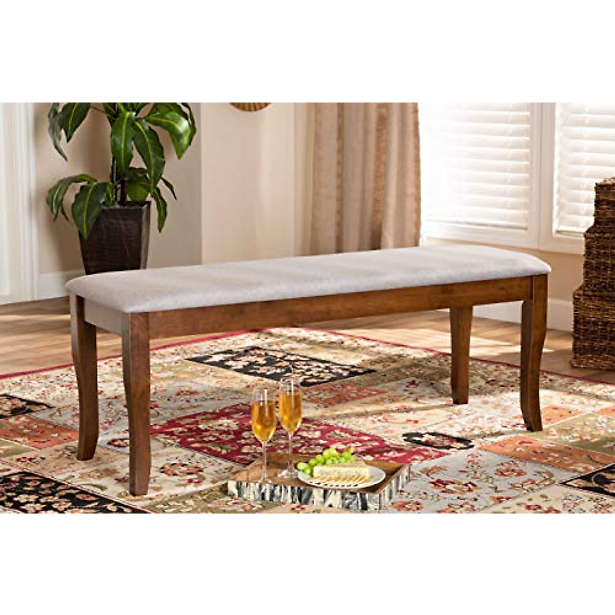 Baxton Studio Cornelie Modern and Contemporary Transitional Grey Fabric Upholstered and Walnut Brown Finished Wood Dining Bench