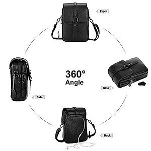 XEYOU Women's Small Cellphone Purse Wallet Lightweight Genuine Leather Crossbody Shoulder Pouch Bag (Black)