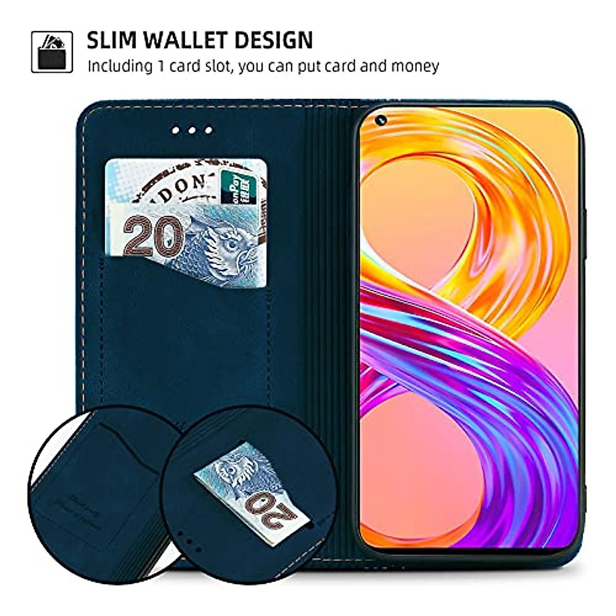 AKABEILA for Oppo Reno 6 Pro Plus 5G Case Luxury PU Leather Flip Wallet Case Card Holder Magnetic Closure Kickstand Shockproof Women Men Mobile Phone Cover for Oppo Reno 6 Pro 5G 6.55" Blue
