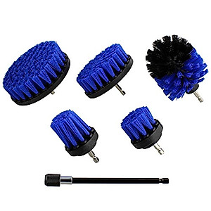 ABN 1/4in Drive Nylon Scrubber Drill Attachment Cleaning Brush 5pc Set with 1pc Extension - Blue Medium Bristle