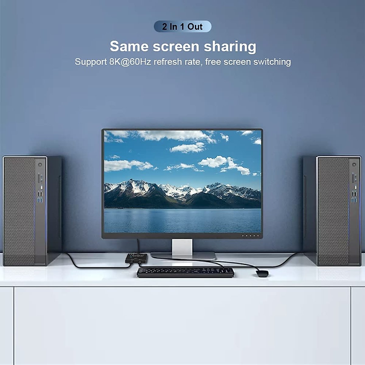 ConnBull USB-C Switch 2 in 1 Output Upgrade Version Supports 4K@120Hz 8K@30Hz Video / 10Gbps Data Transfer Compatible with Thunderbolt Device, Black