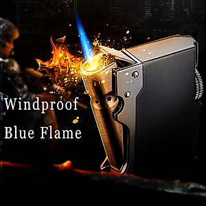WEQTETJU Torch Lighter, Cool, Unique Design, Inflatable and Adjustable, Butane Lighter, Men's Gift (Butane Not Included) (Sliver)