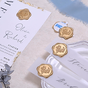 UNIQOOO Wax Seal Stickers - Eucalyptus Wedding Invitation Envelope Seal Stickers, 50 Pcs Self- Adhesive Prosecco Metallic Light Gold Stickers, Perfect for Invitation, Christmas, Gift Wrapping