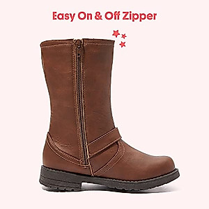 FabKids Girls Mid-calf Fashion Riding Boots Fall Winter Snow Boot Warm Western Boots For Little Kid Brown Size 1