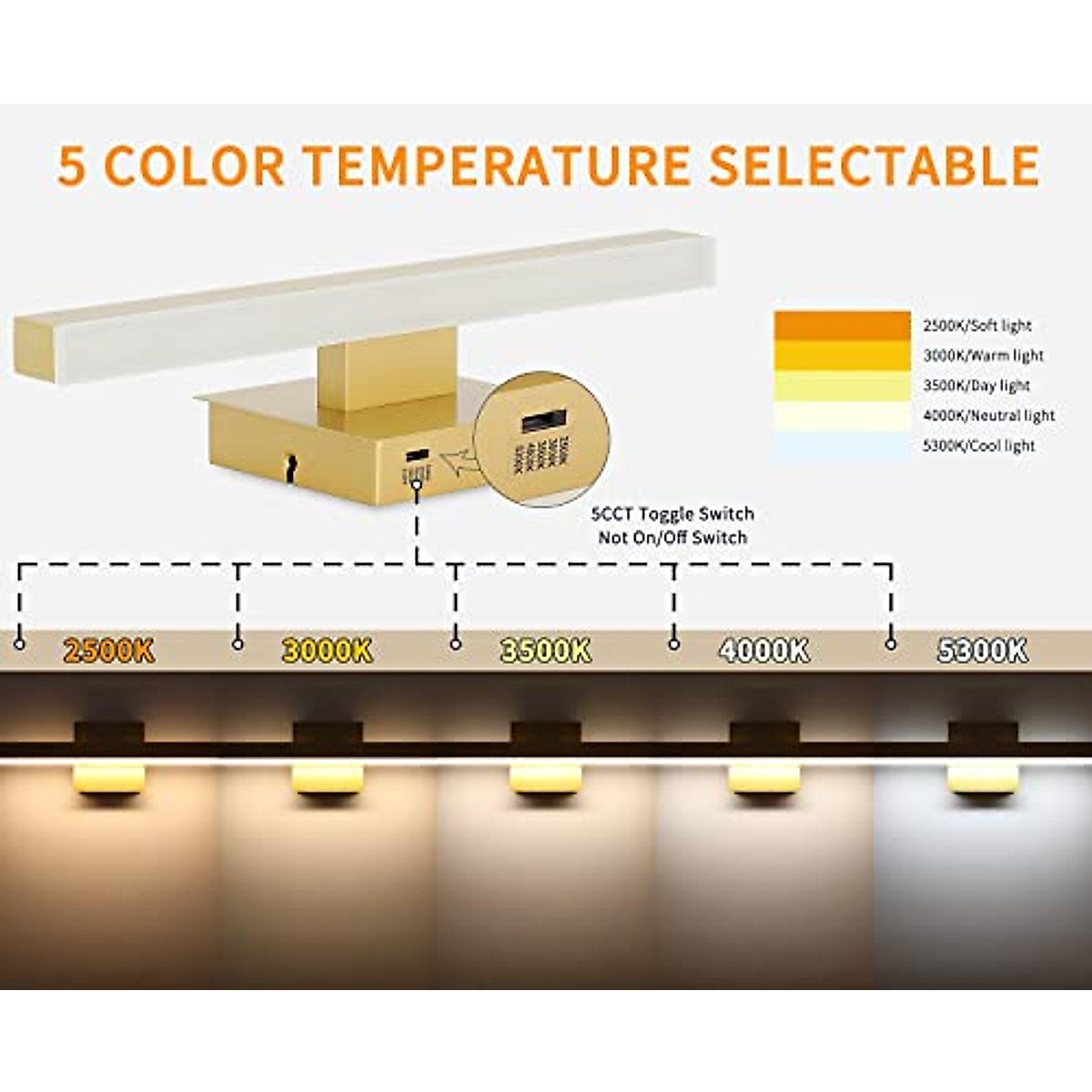 Joossnwell Gold Vanity Lights for Bathroom 24" Inch Dimmable 5CCT Modern Bath Vanity Lighting Fixtures Over Mirror LED Bathroom Wall Sconces Light 18W