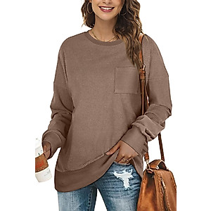 OFEEFAN Oversized Sweatshirts for women Long Sleeve Tunic Tops for Leggings Loose Fit Coffee L