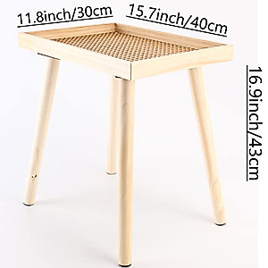 XOXNEUN Rattan Side Table,Rectangle Nightstand,Boho Side Table,Small Sofa Table for Living Room Bedroom Small Spaces. (Burlywood)